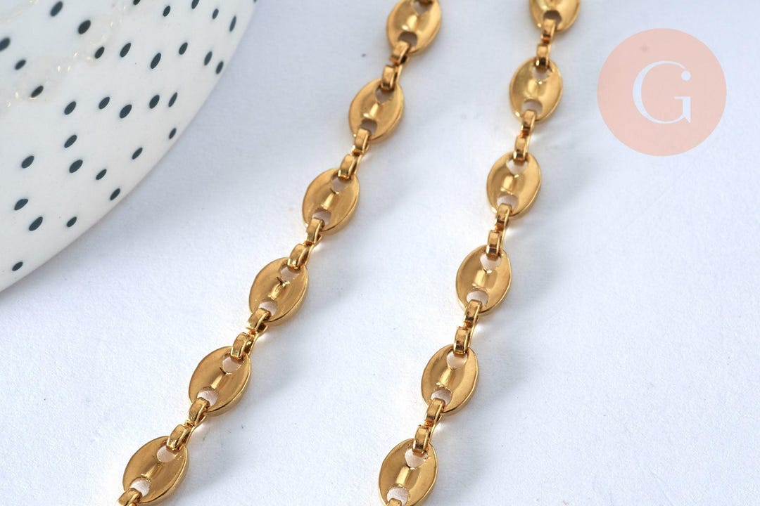 14k Gold-plated Steel Coffee Bean Complete Chain, Fancy Chain ...