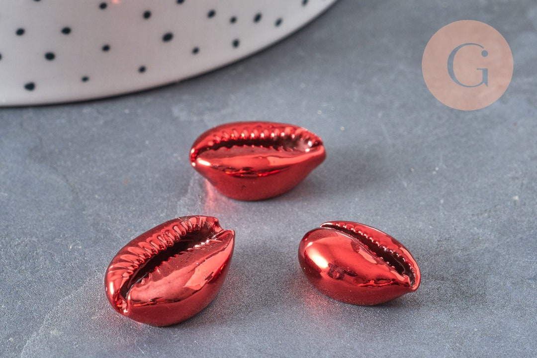 Red Cowrie Shell Pendant, Natural Shell, Metallic Cowrie, Jewelry ...