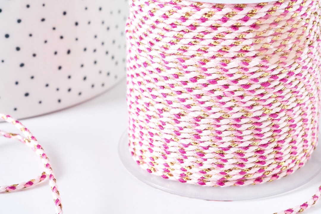 Light Pink Braided Cord With Gold Thread 1.5mm-2mm, Multicolor ...