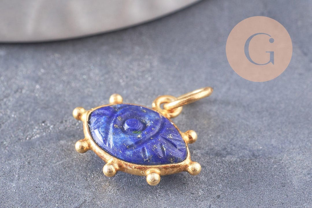 Natural Lapis Lazuli Eye Pendant 925 Silver 18K Gold Plated 15mm ...