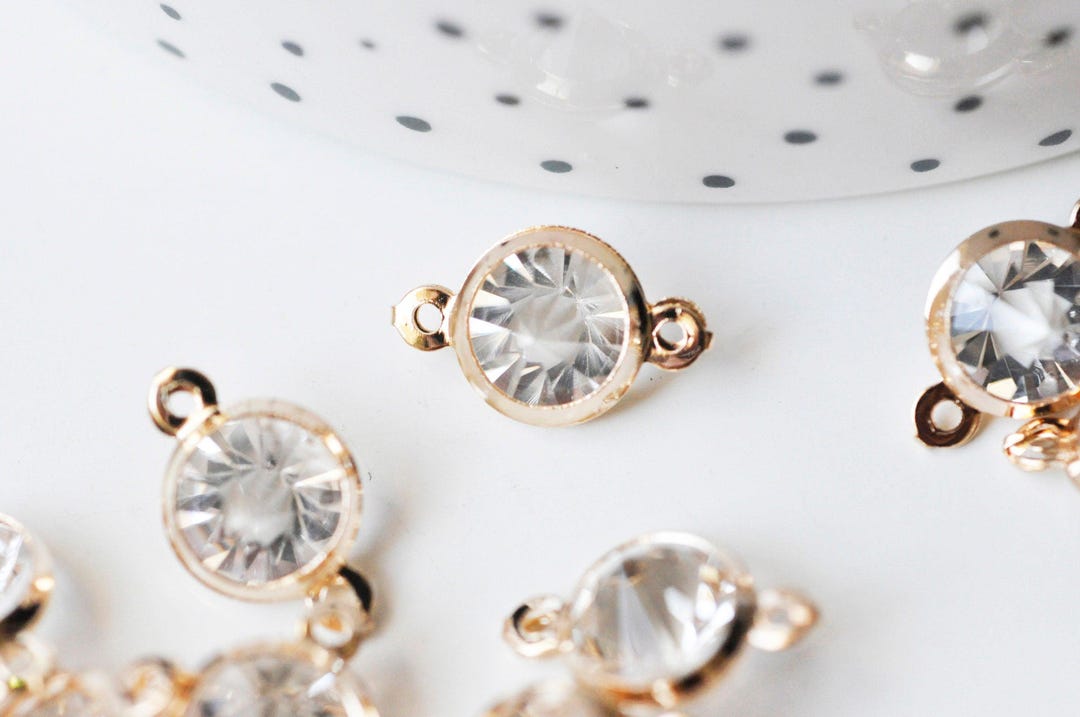Round Connector Pendant in Gold Metal With Transparent Crystal, Crystal ...