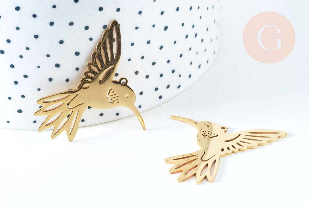 18K Gold-plated Steel Hummingbird Pendant, 39.5mm, X1 (G6335) - Etsy
