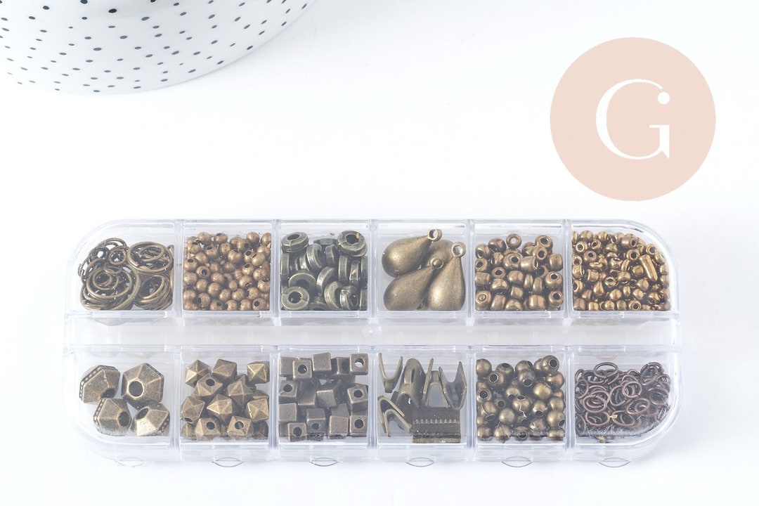 Box Kit Mix of 12 Types of Supplies and Zamac Brass Bronze Beads, Boxes ...