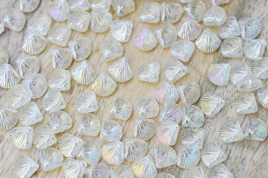 Iridescent Transparent Glass Shell Bead, Czech Glass Beads, Shell Bead ...