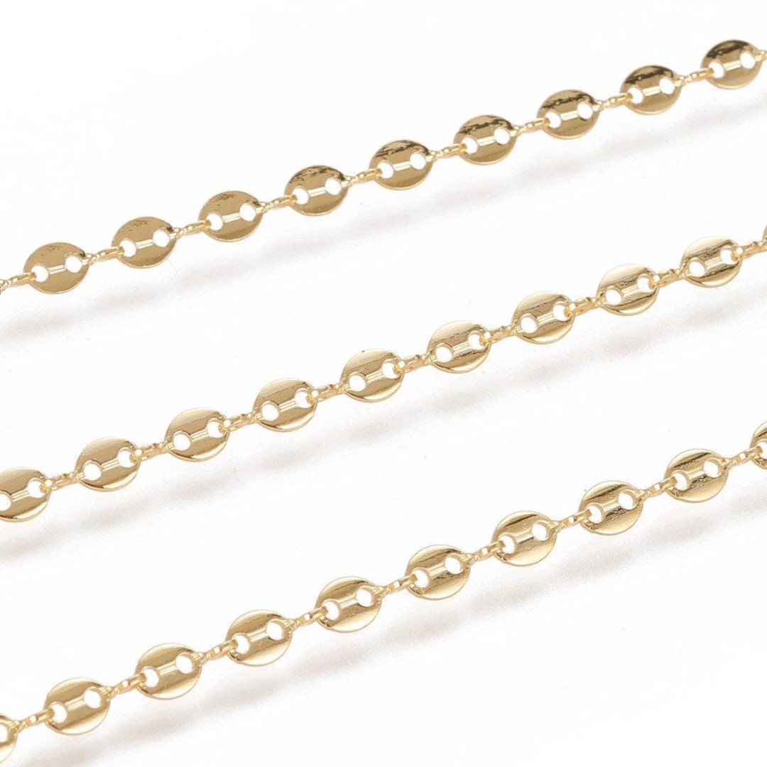 18k Gold-plated 304 Stainless Steel Chain, Coffee Bean Mesh 7x4mm, X1 ...