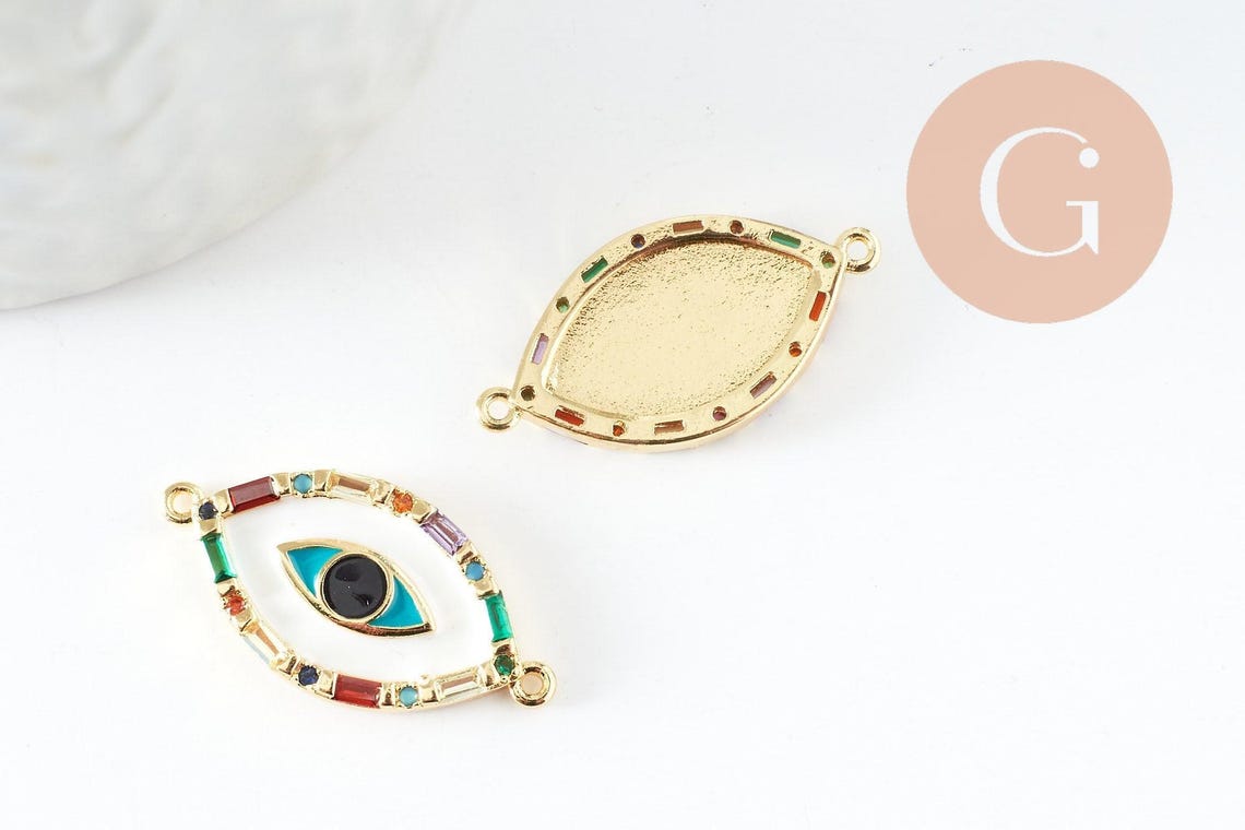 Colorful Zircon Crystal Eye Connector Pendant, Gold-plated Brass ...