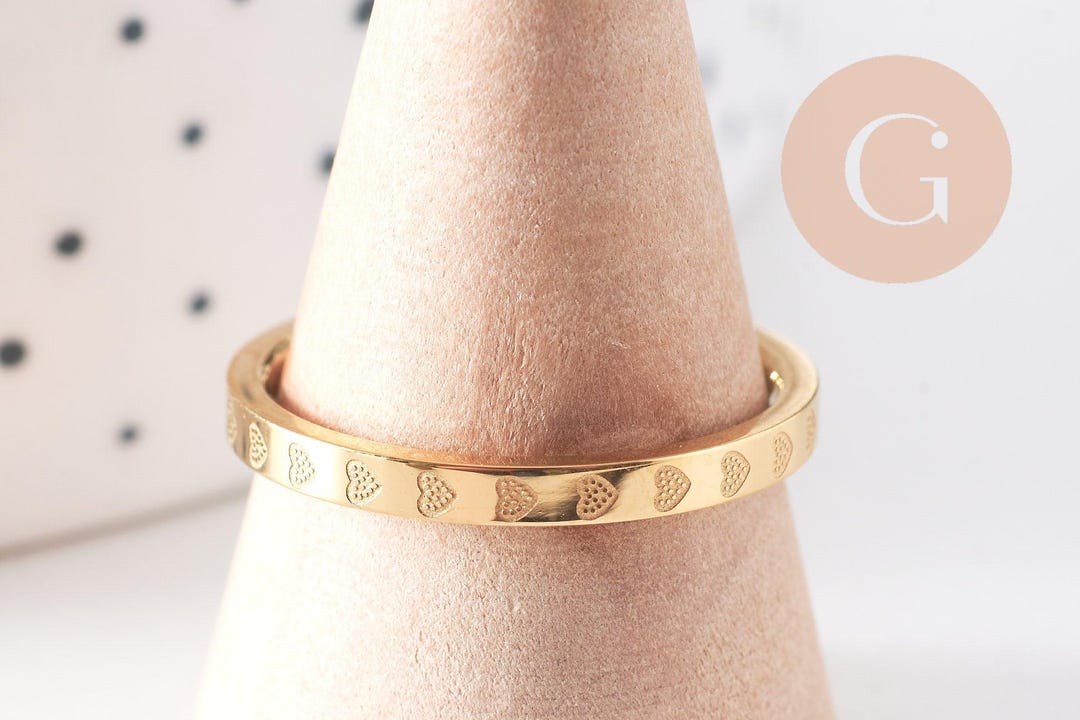 Thin Wedding Ring Engraved With Hearts in Gold-plated Stainless Steel ...