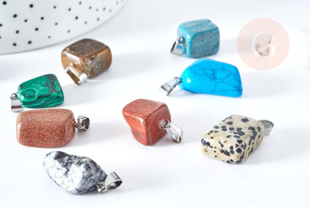 Platinum Steel Tumbled Stone Pendant 15-35mm, Stainless Steel Stone ...