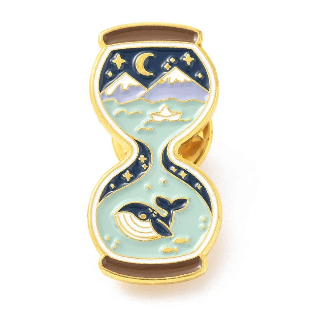 Brooch Pins Hourglass Blue Whale Golden Brass Enamel - Etsy