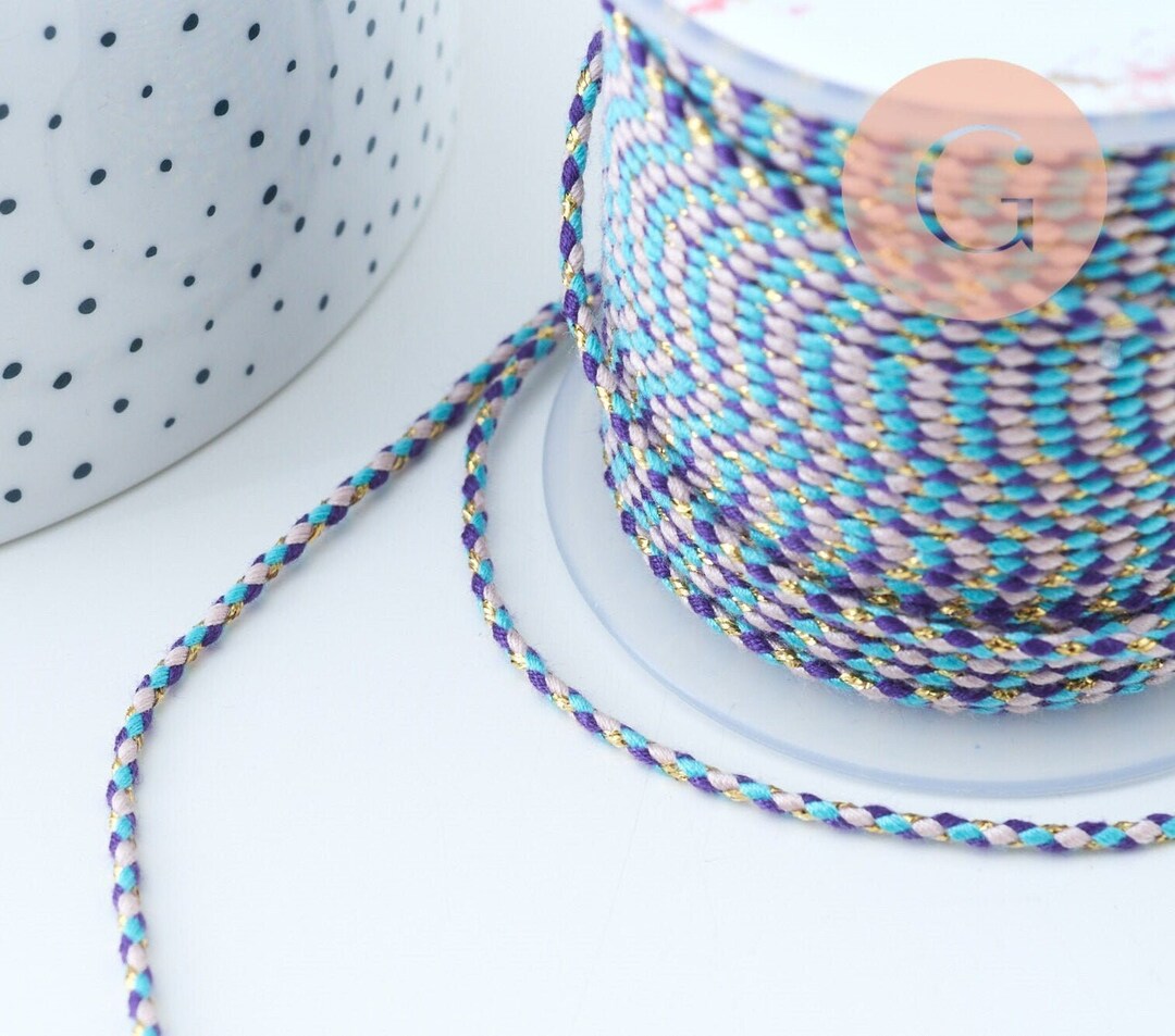 Braided Cord Blue Pink Purple Golden Thread 1.5mm-2mm, Multicolor ...