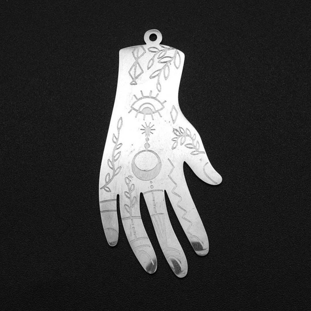 Mystical Hand Platinum Steel Pendant 49mm, Silver Stainless Steel Charm ...