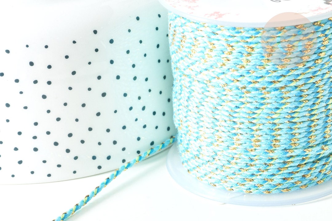 Turquoise Blue Braided Cord With Gold Thread 1.5mm-2mm, per Meter, X1 ...