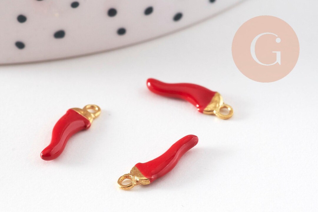 Gold-plated Chili Pepper Pendants With Red Enamel, 15mm, Gold-plated ...