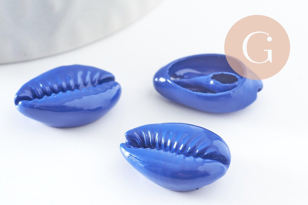 Blue Cowrie Shell Pendant, Natural Shell, Blue Cowrie, 15mm, X5 (G0366 ...