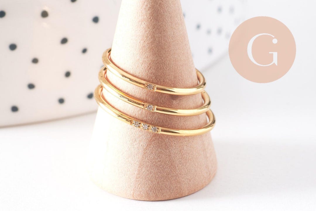 Thin Wedding Ring, Gold-plated Stainless Steel Ring With 1-2-3 White ...