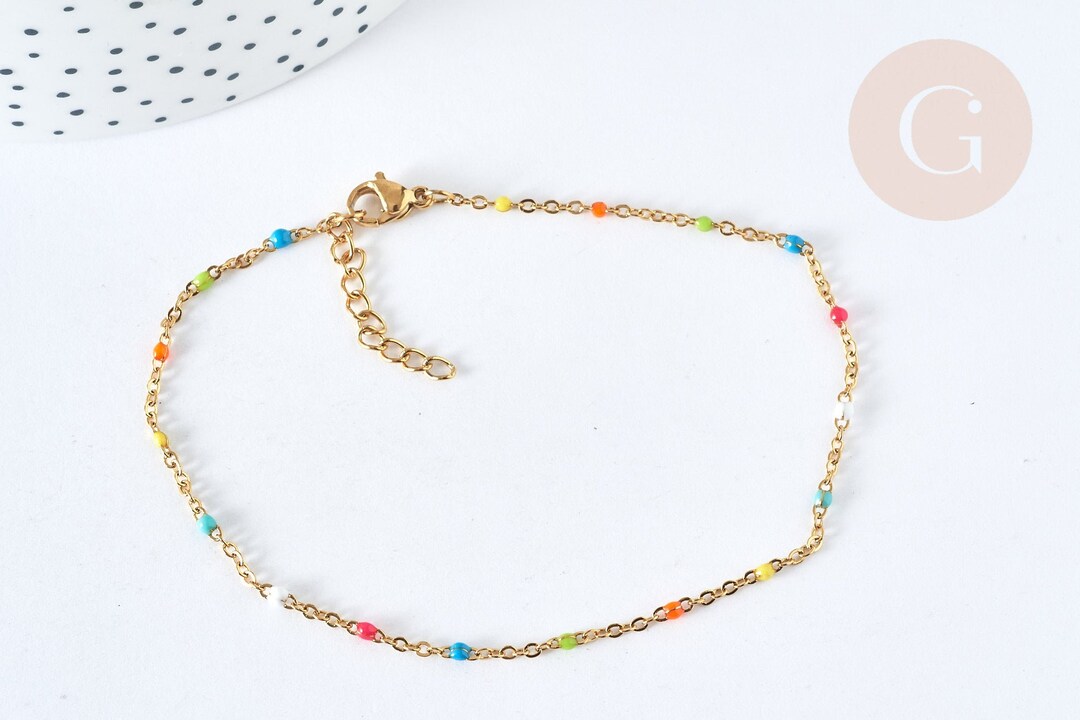 Ankle Chain Gold Steel 14k Multicolored Resin Golden Chain 1.5-2mm ...