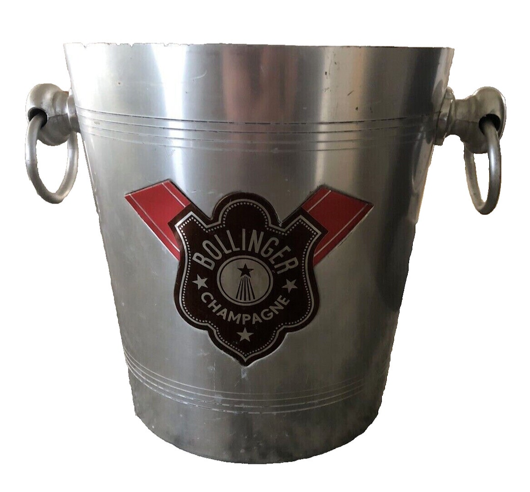 BOLLINGER Champagne Ice Bucket Silver and Red and Black Vintage 1980s ...