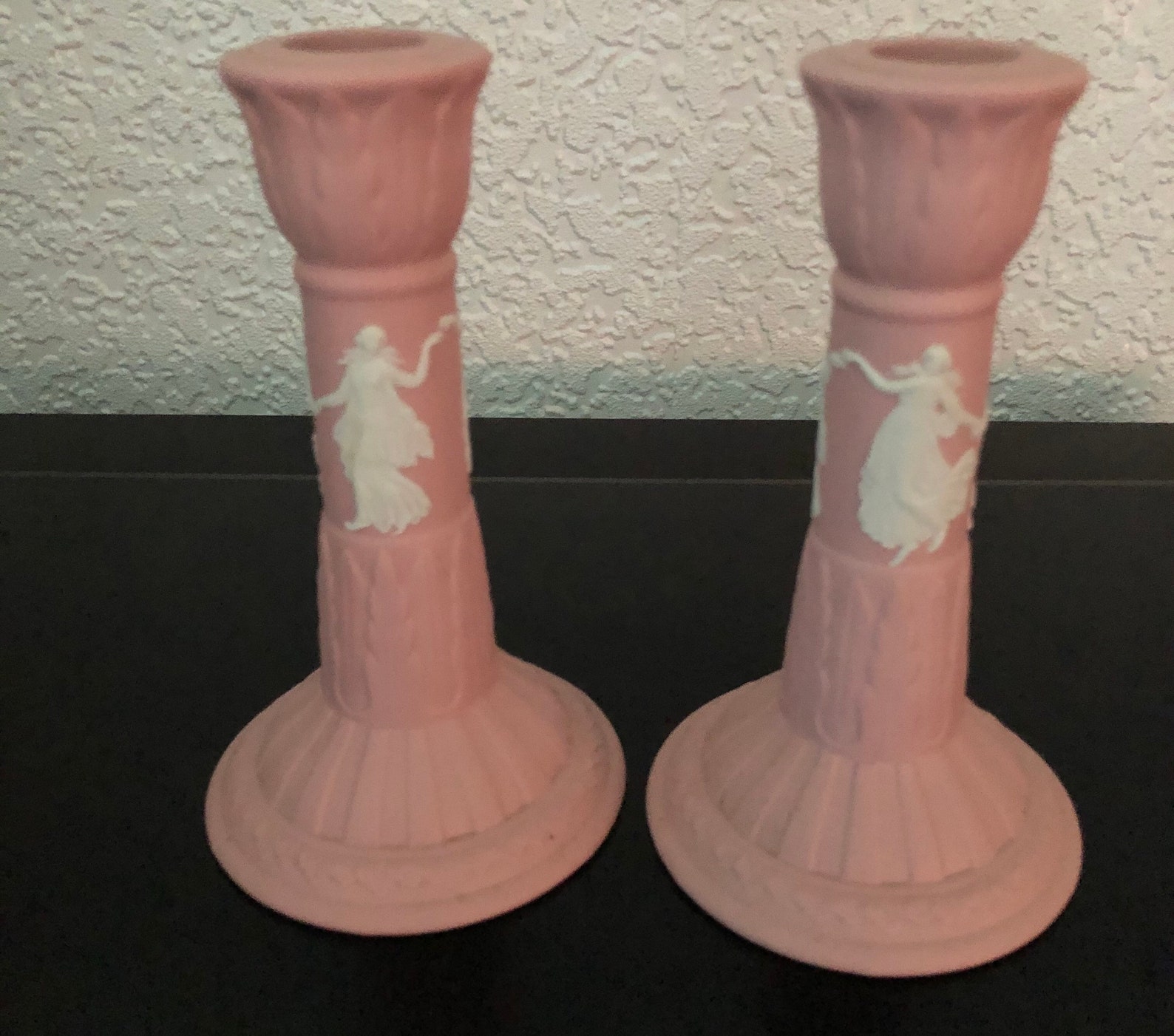 2 X WEDGEWOOD PINK JASPERWARE Candlestick Cream Colour on Pink Vgc - Etsy