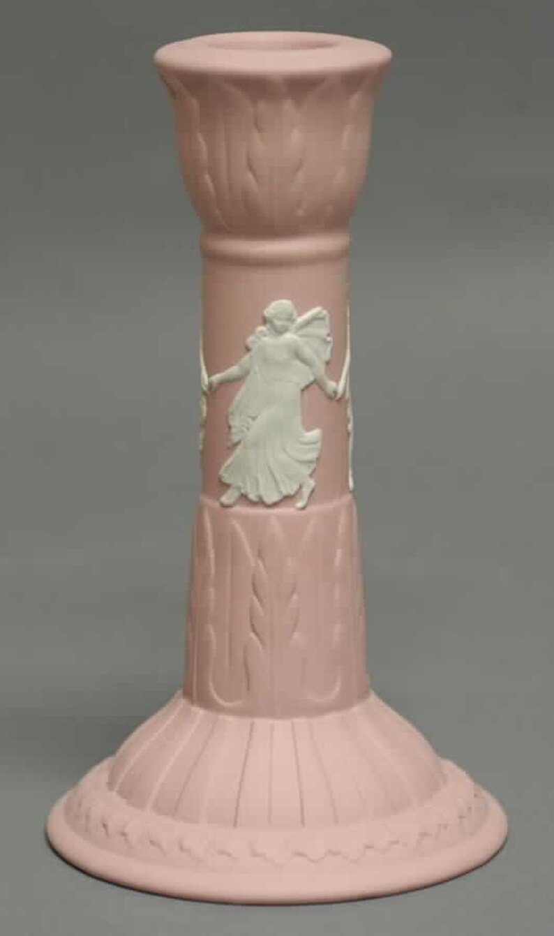 2 X WEDGEWOOD PINK JASPERWARE Candlestick Cream Colour on Pink Vgc - Etsy