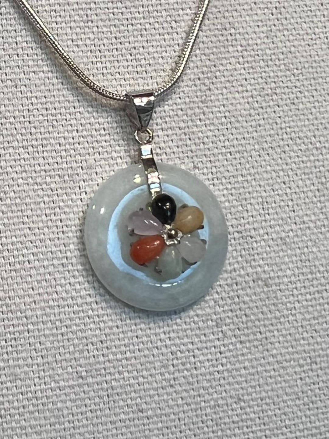 Lovely Vintage Donut Jade Flower Pendant ( One Inch in Diameter ) With ...