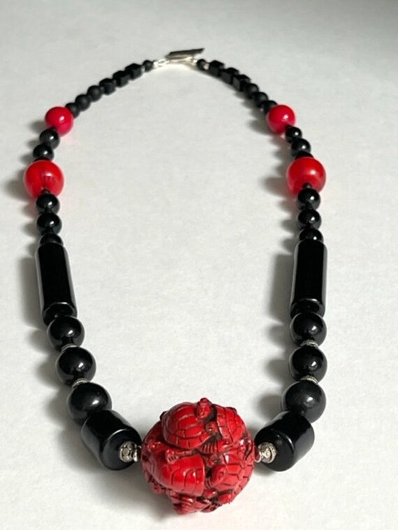 Vintage Vermillion Cinnabar Large Round Bead Carved w… - Gem
