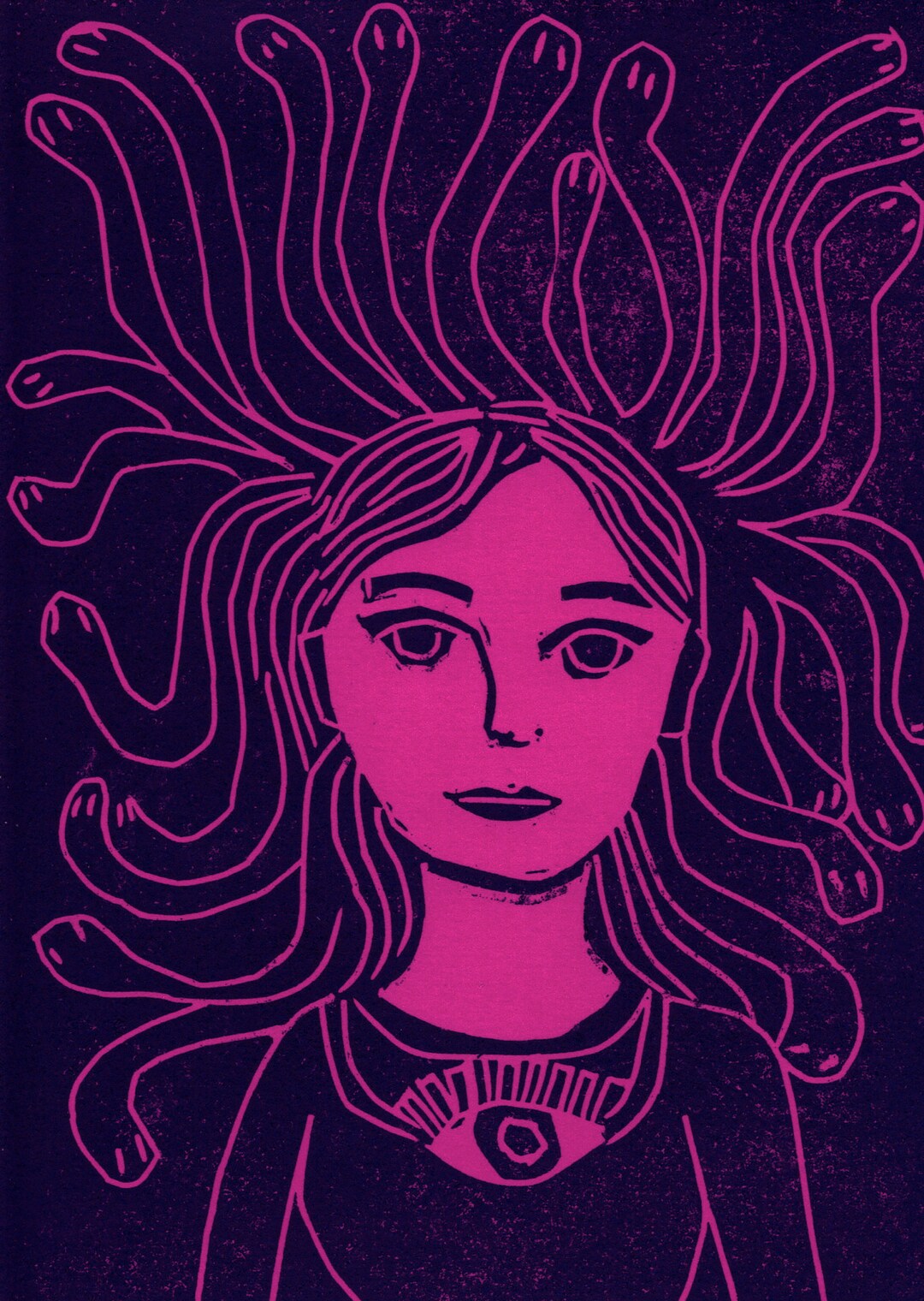 Méduse Méduse Mythologie Déesse original Linogravure sur papier 2 sur ...