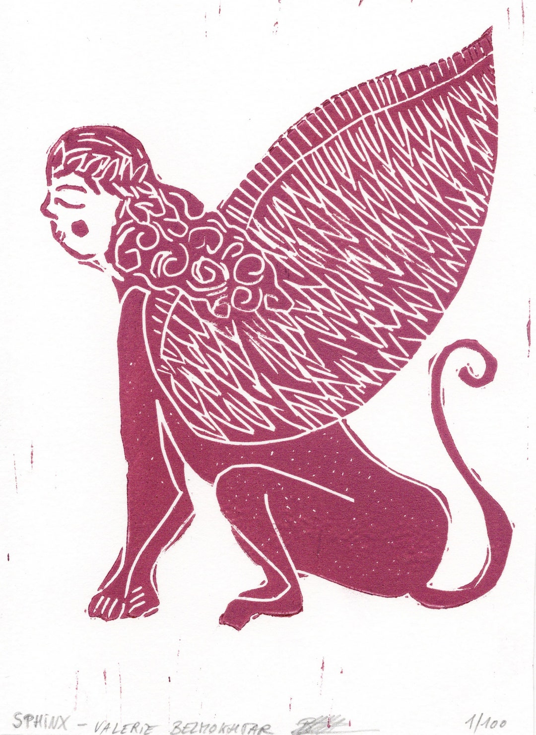 Sphinx Mythology Lino Printmaking Original - Etsy