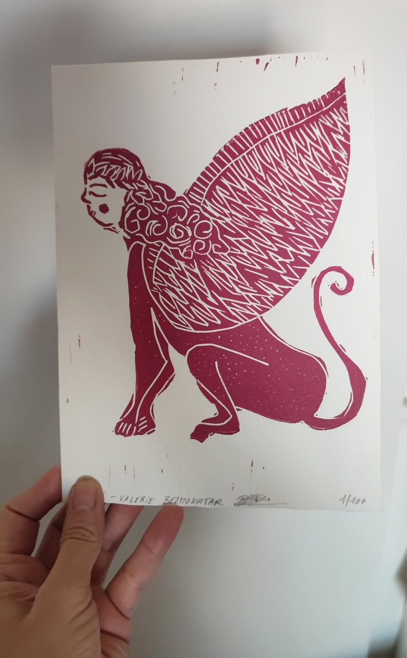Sphinx Mythology Lino Printmaking Original - Etsy