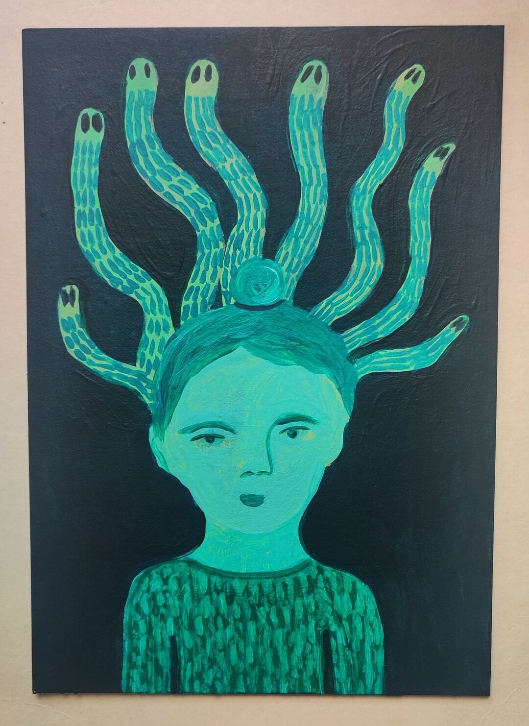 Medusa Original Painting on Cardboard 15x21 Cm Acrylic - Etsy