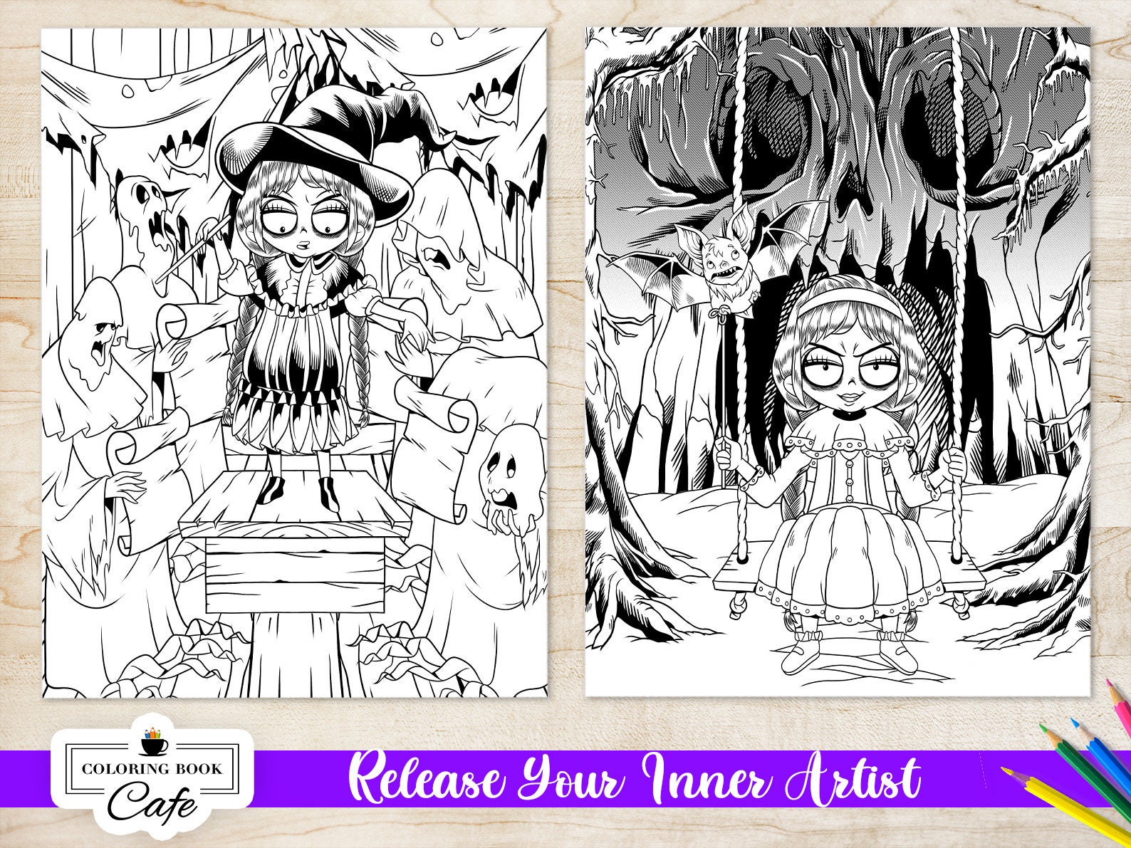 Creepy Angelicas Halloween Coloring Book For Adults Etsy