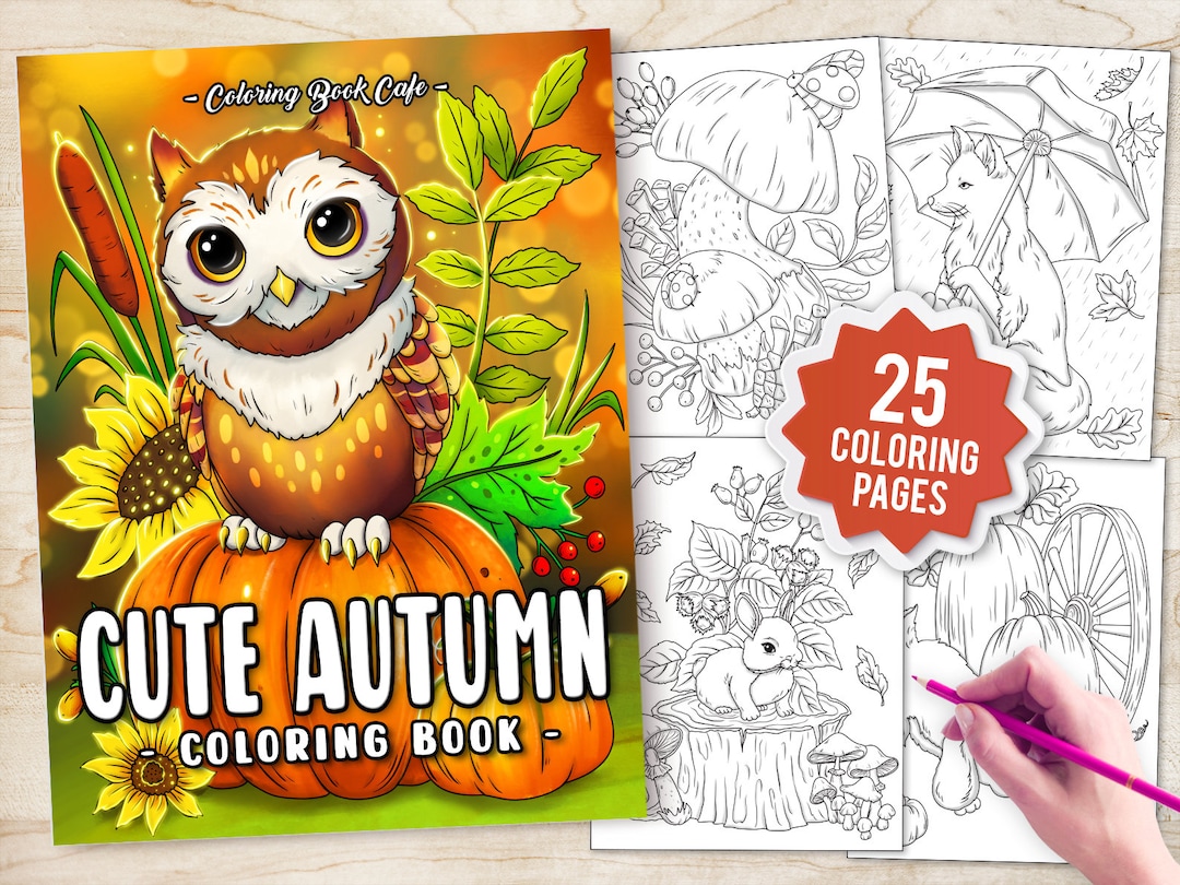 Cute Autumn Coloring Book for Adults - Etsy
