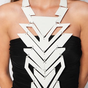 White Leather Necklace, Futuristic Jewelry, Egyptian Necklace, Women ...
