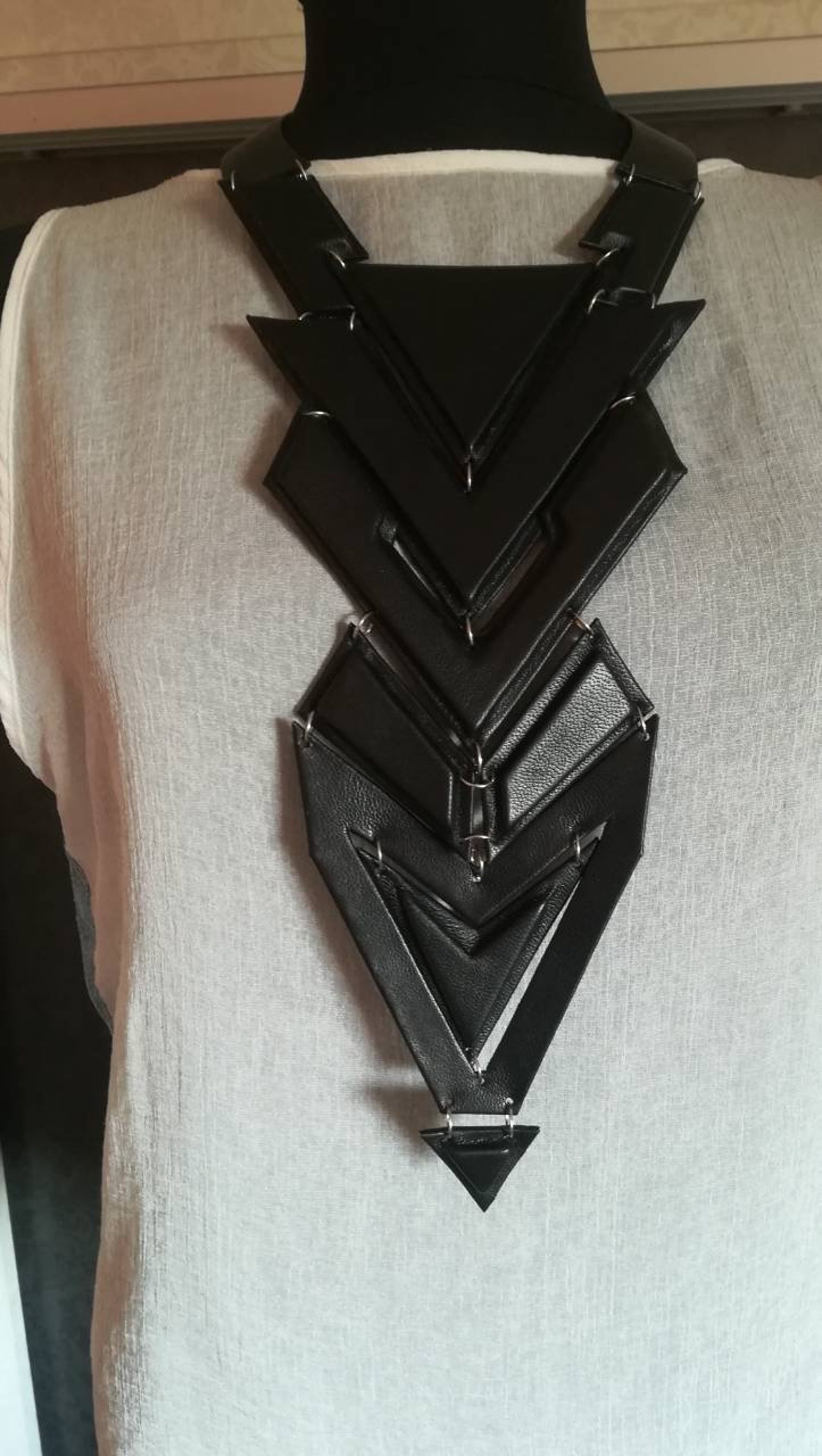 Leather Statement Necklace Futuristic Jewelry Leather - Etsy