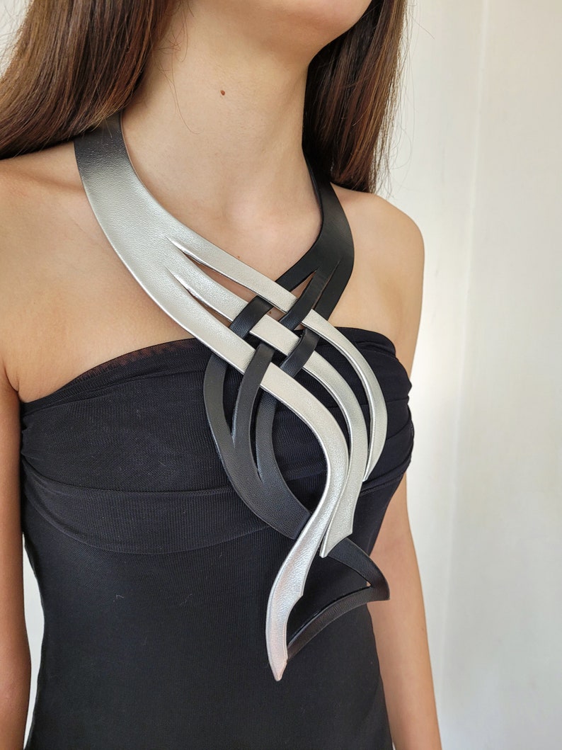 Leather Bib Necklace Made by Genuine Leather Leather Handmade - Etsy