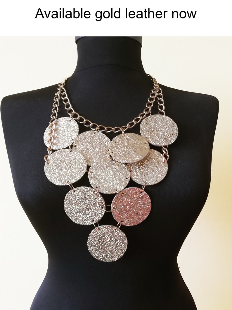 Statement Necklace Gold Leather Necklace Handmade Jewelry - Etsy