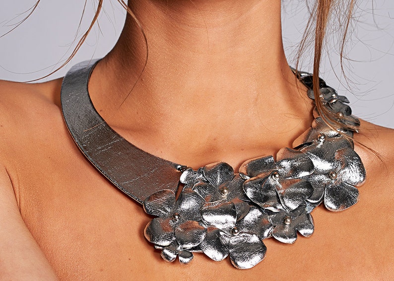 Silver Leather Necklace Handmade Jewelry Leather Jewelry - Etsy