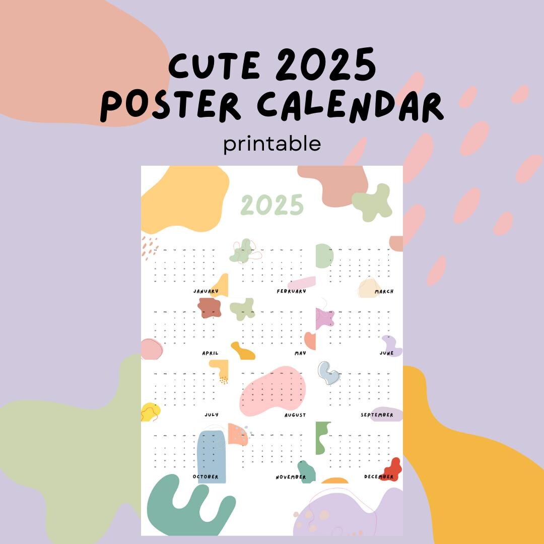 2025 Cute Wall Calendar Printable | Digital Download Calendar ...