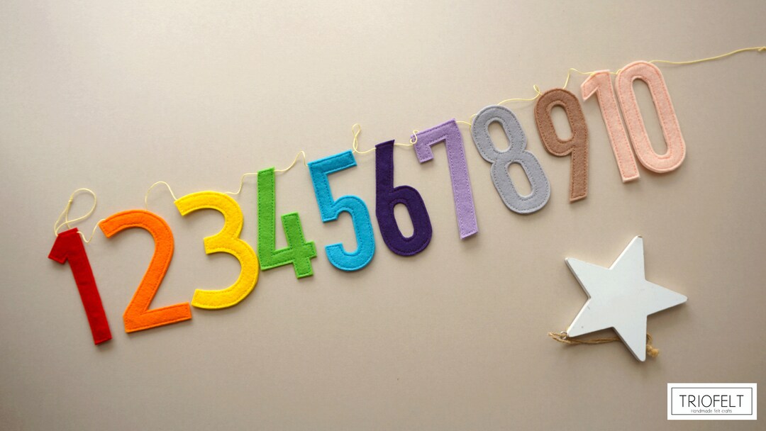 Numbers Garland, Felt Numbers, Playroom Garland, Felt Number Bunting ...