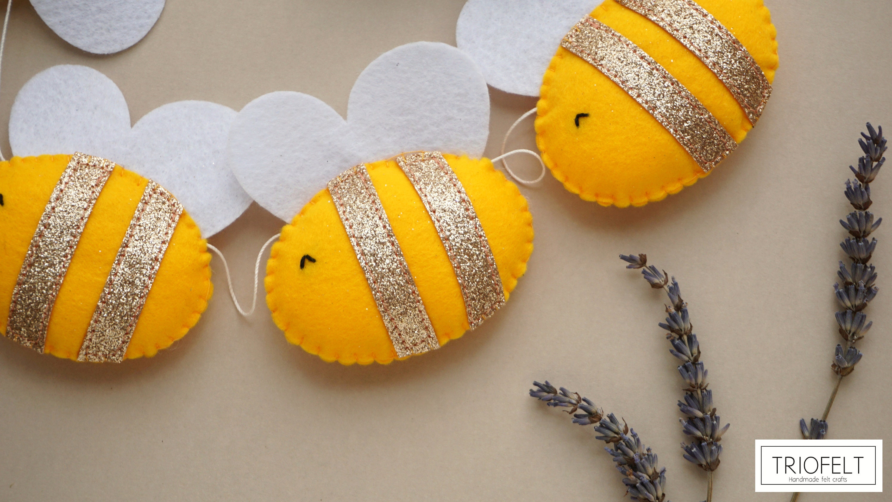 Felt YELLOW Bee Garland Felt Bee Glitter Bunting Bee - Etsy
