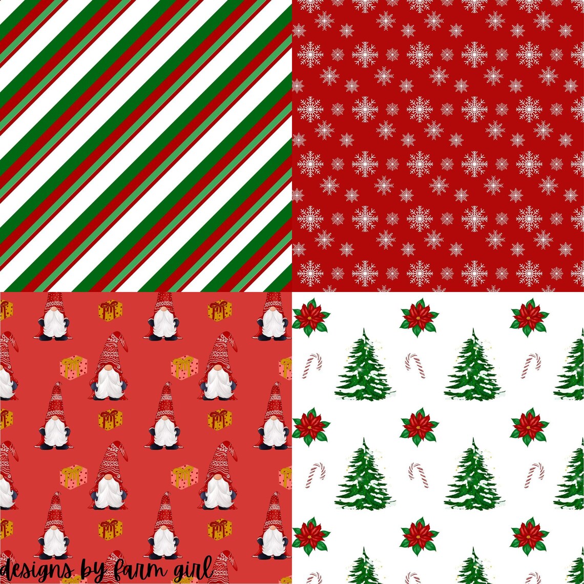 Christmas Gnomes Digital Paper Pack: Seamless Backgrounds (instant ...