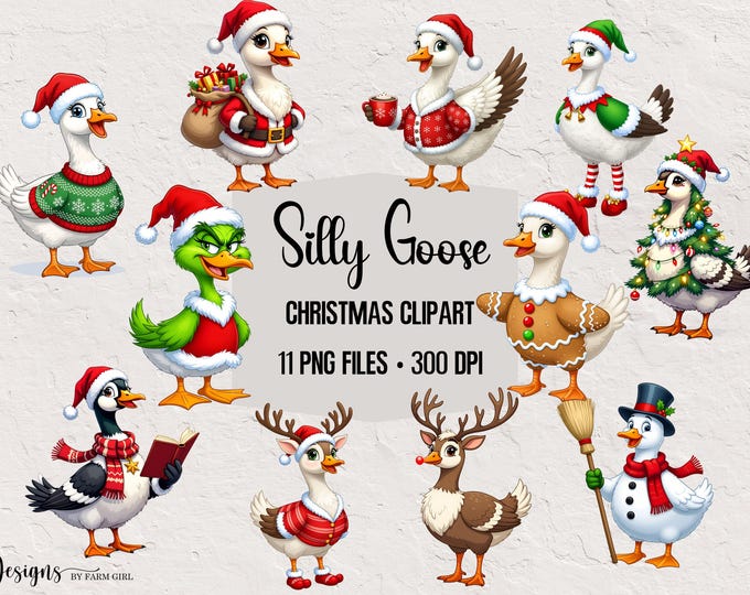 Christmas Silly Goose 20 Clipart Bundle | Funny Holiday Goose PNG Set ...