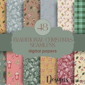 Printable Traditional Christmas Digital Papers, Backing Pages, Xmas ...