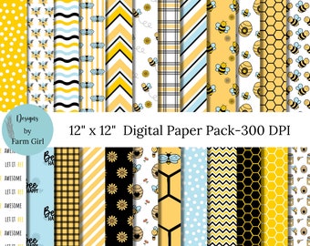 Bee Digital Paper | Etsy
