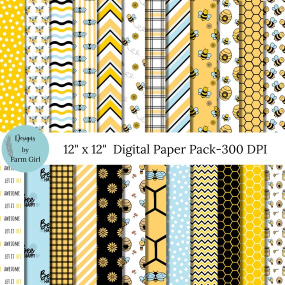 Honey Bee Digital Paper Pack Bumble Bee Paper Pack Bee | Etsy
