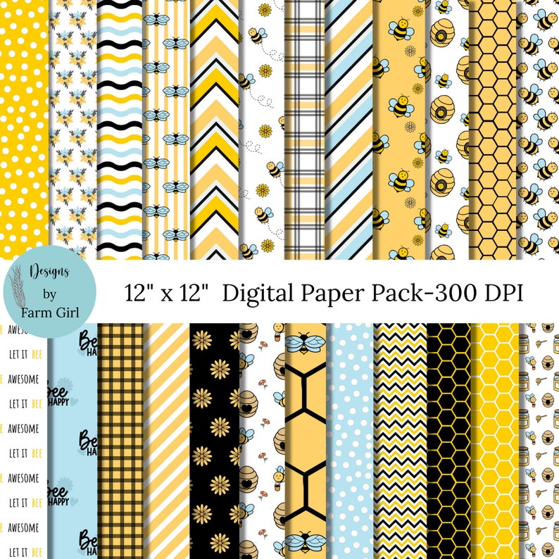 Honey Bee Digital Paper Pack Bumble Bee Paper Pack Bee | Etsy