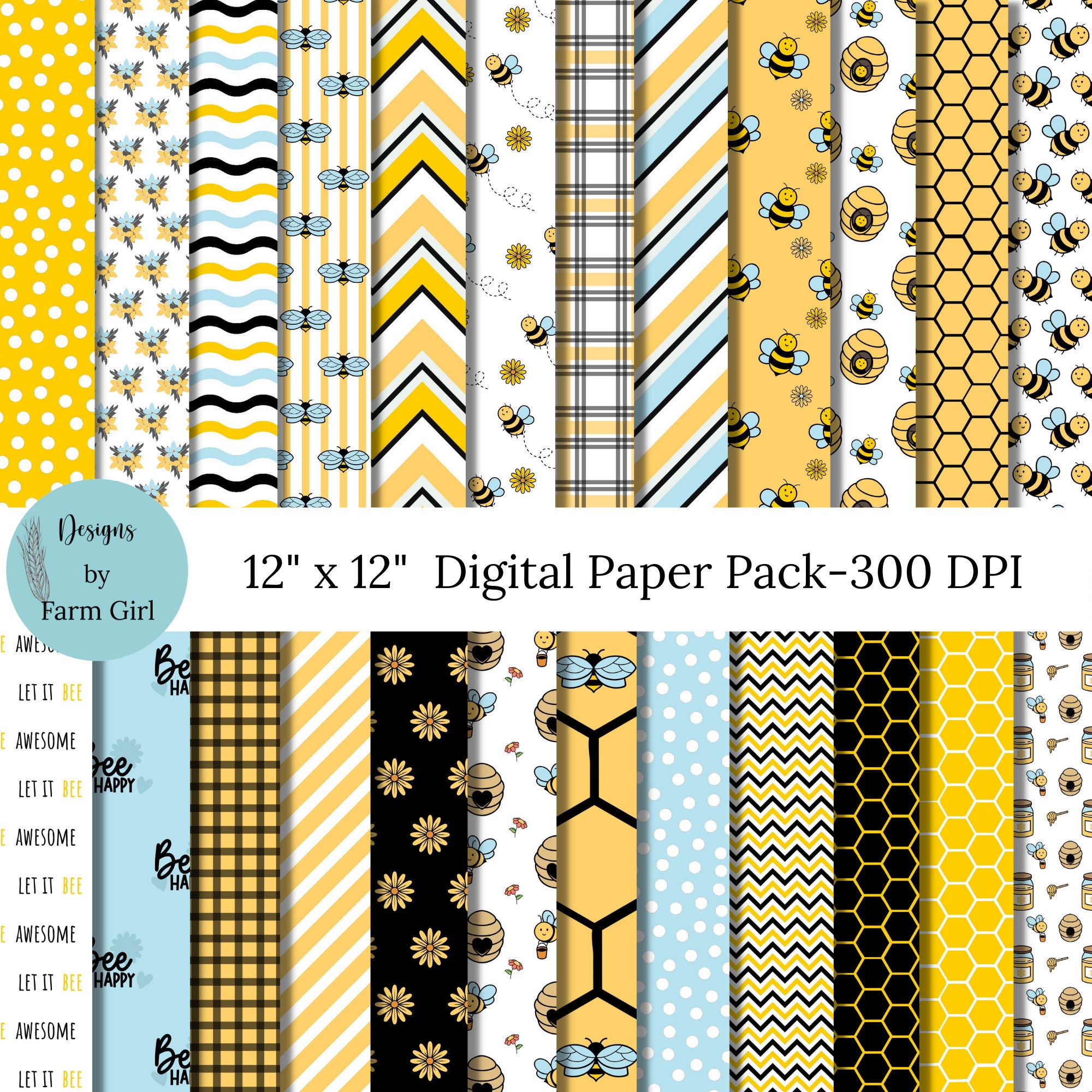 Honey Bee Digital Paper Pack Bumble Bee Paper Pack Bee - Etsy