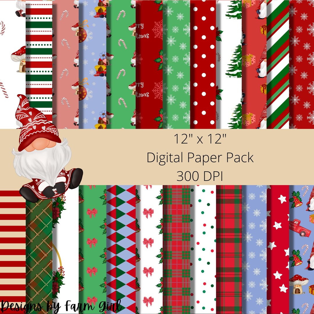 Christmas Gnomes Digital Paper Pack | Christmas Paper Pack | Seamless ...