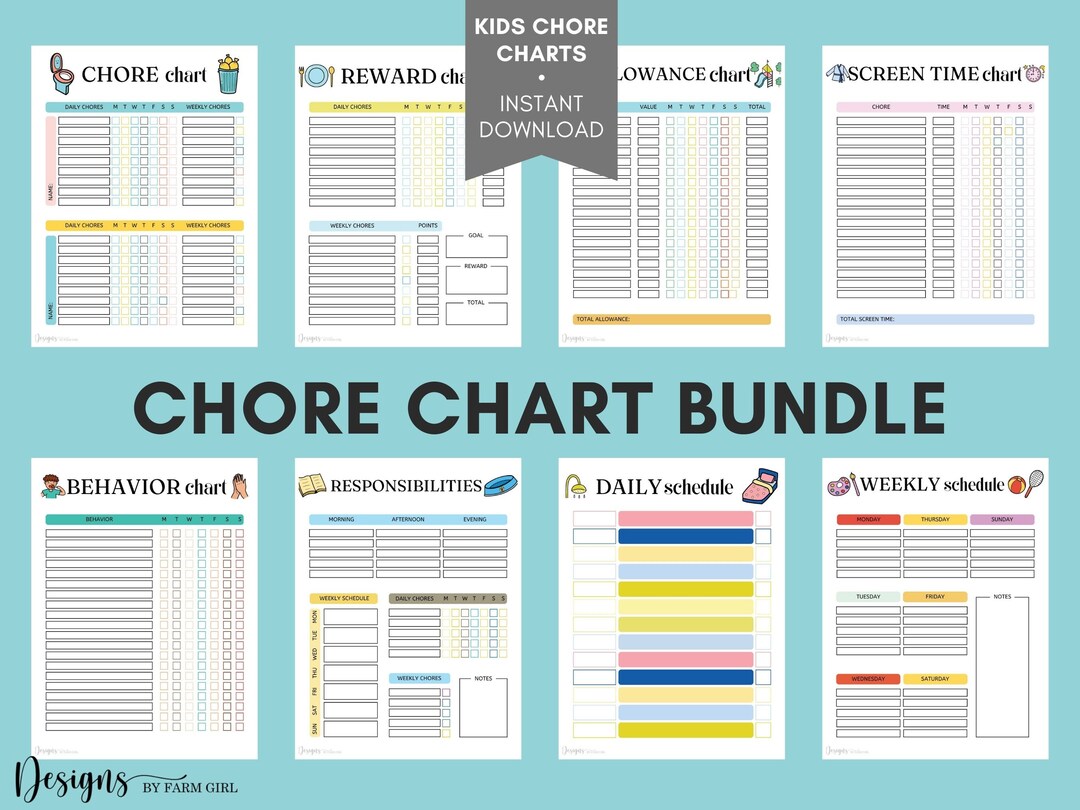 Kids Chore Charts, Reward, Allowance, Screen Time, School Routine ...