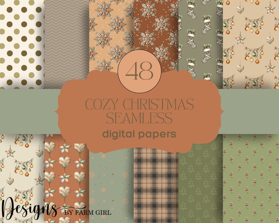 Cozy Christmas Digital Paper Pack: 48 Printable Scrapbook Papers ...