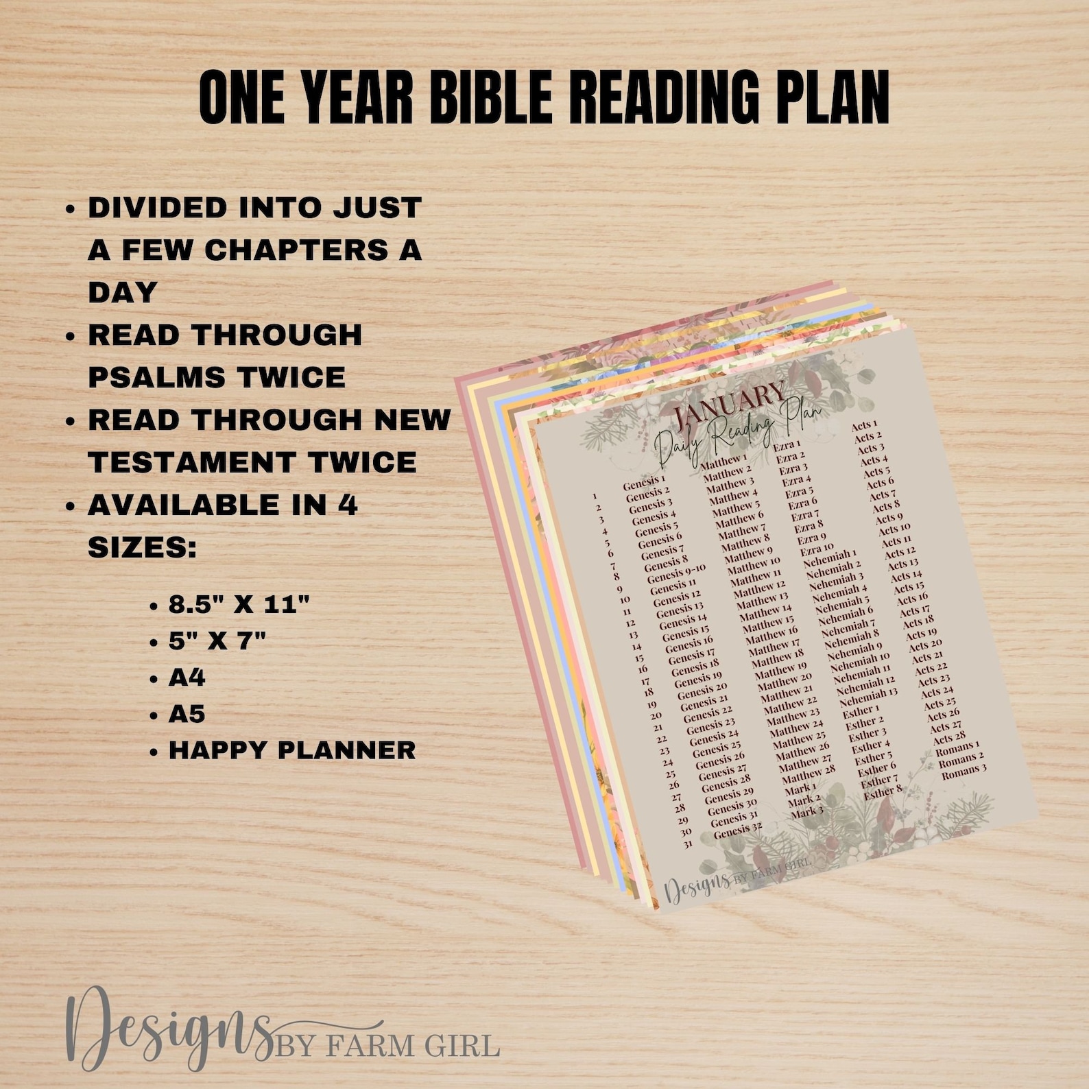 Printable Bible Reading Plan, One Year Bible Reading Plan, Bible in a ...